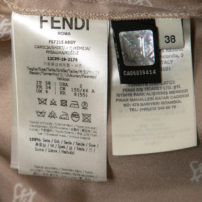 Fendi Beige Calligraphy Print Belted Collar Detail Blouse S For Sale at ...