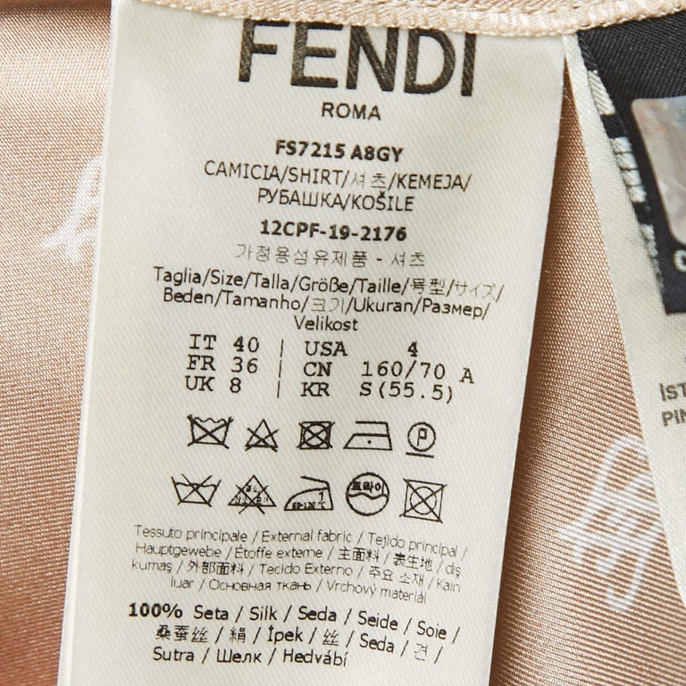 Fendi Beige Calligraphy Print Belted Collar Detail Blouse S For Sale at ...