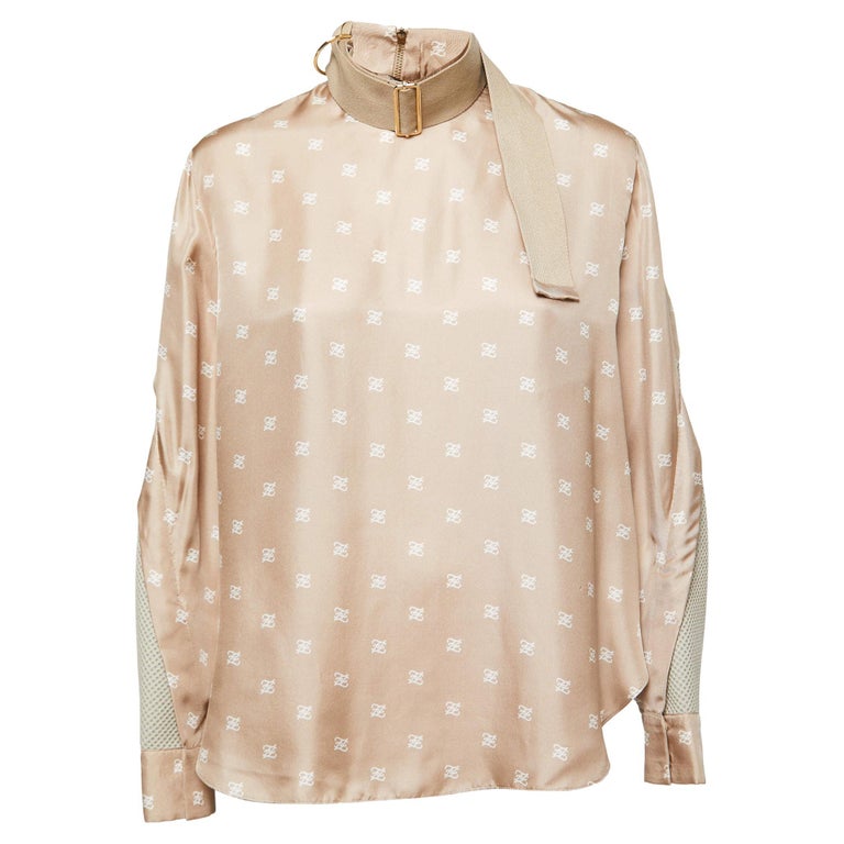 Fendi Beige Calligraphy Print Belted Collar Detail Blouse S For Sale at ...