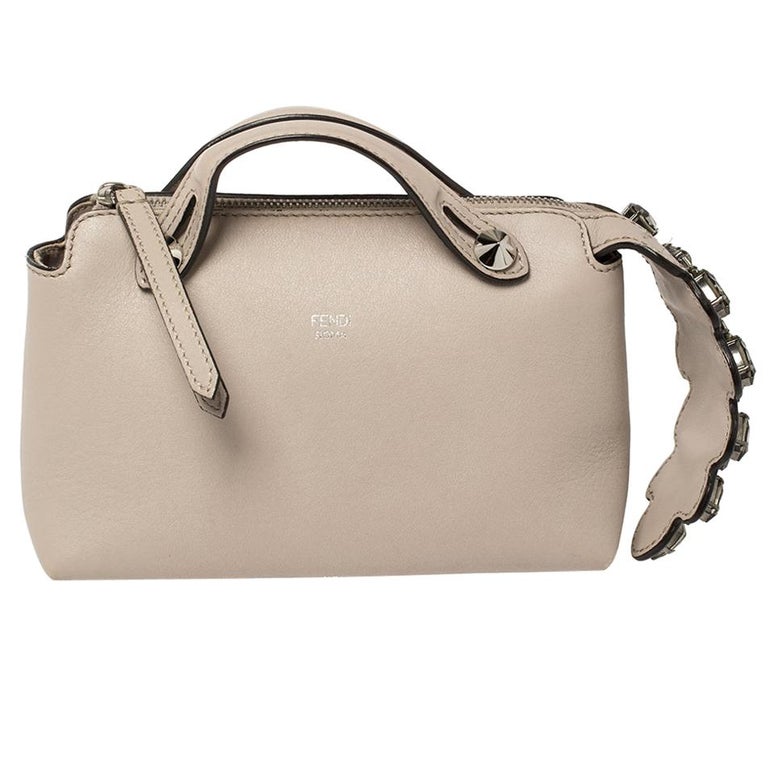 Fendi Beige Leather Crystal Embellished By The Way Mini Bag at 1stDibs