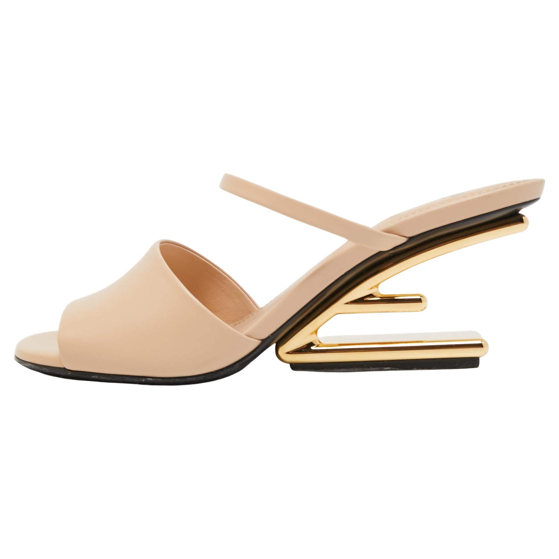 Fendi Beige Leather Fendi First Slide Sandals Size 39 For Sale at 1stDibs