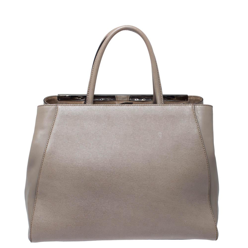 Fendi Beige Leather Medium 2jours Tote For Sale at 1stDibs