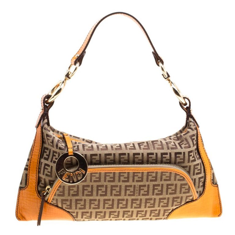 Fendi Beige/Orange Zucchino Canvas Shoulder Bag at 1stDibs