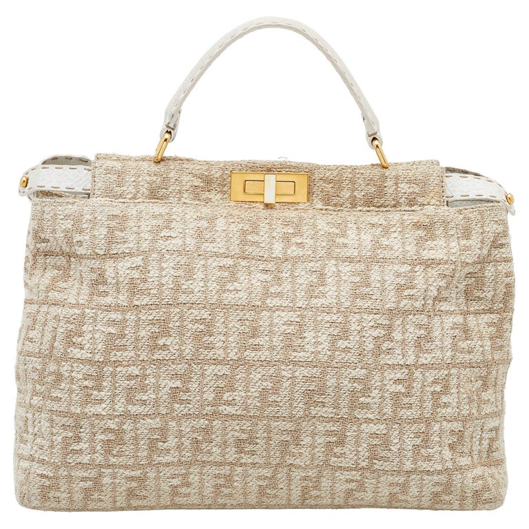Fendi Beige/White Zucca Fabric and Leather Top Handle Bag For Sale at ...