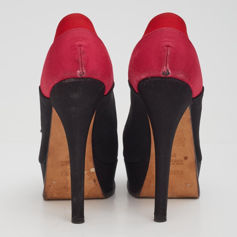 Fendi Black And Red Peep Toe Platform Heels (US 8 EU 39) For Sale at ...