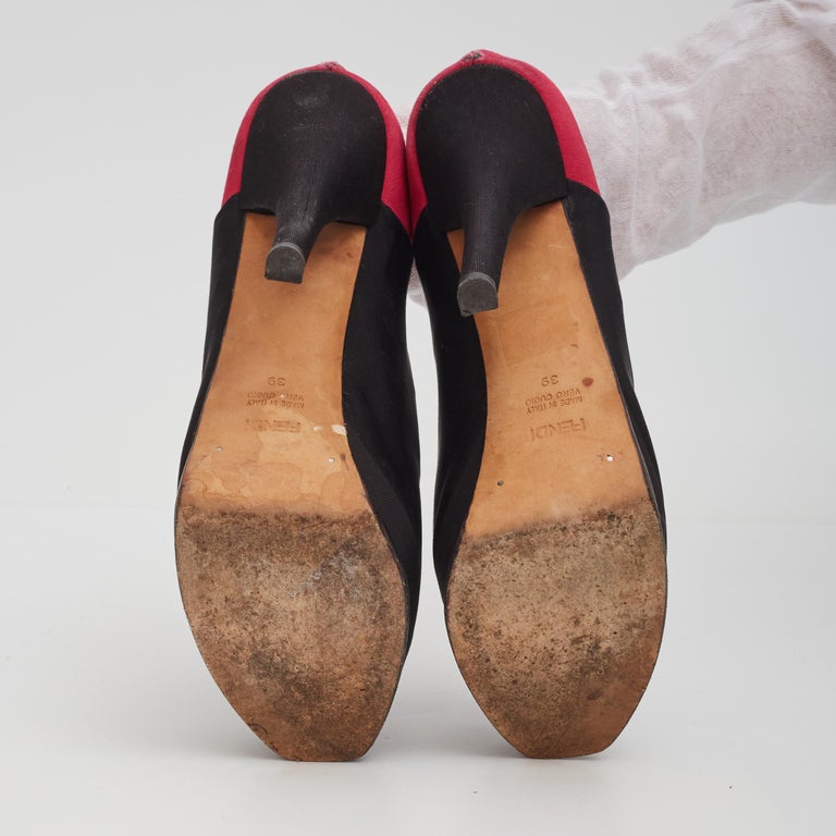 Fendi Black And Red Peep Toe Platform Heels (US 8 EU 39) For Sale at ...