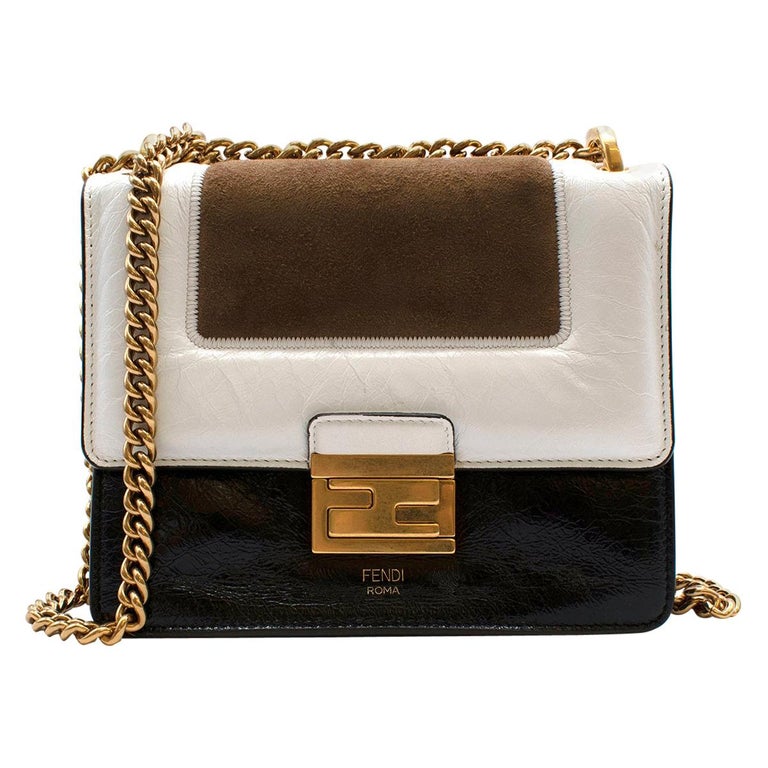 Fendi Black, Brown and White Leather and Suede Small Shoulder Bag For ...