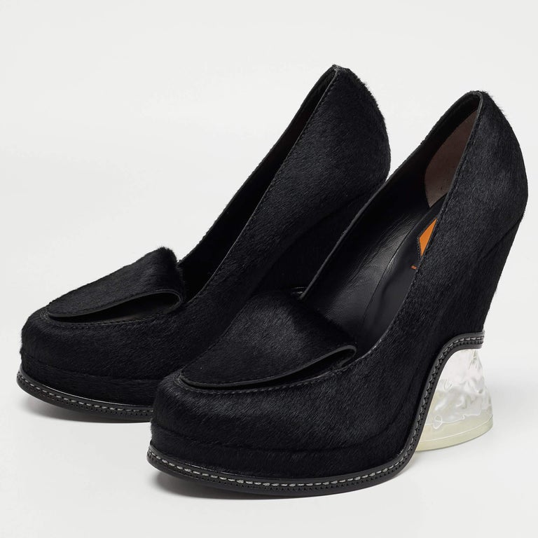 Fendi Black Calf hair Ice Heel Loafers Size 40 For Sale at 1stDibs