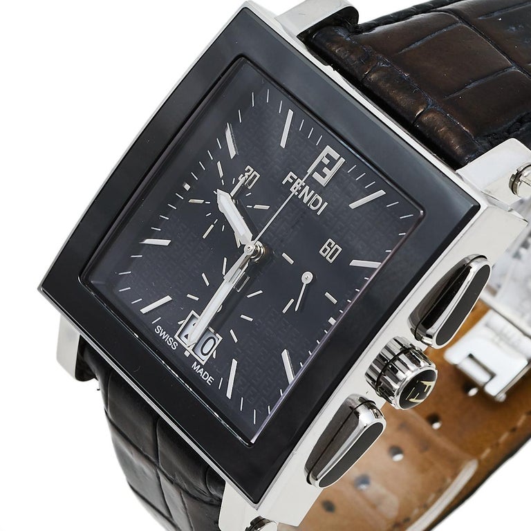 Fendi Black Ceramic Stainless Steel Quadro 6500G Men's Wristwatch 39 mm ...