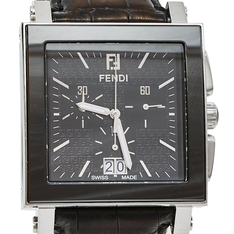 Fendi Black Ceramic Stainless Steel Quadro 6500G Men's Wristwatch 39 mm ...