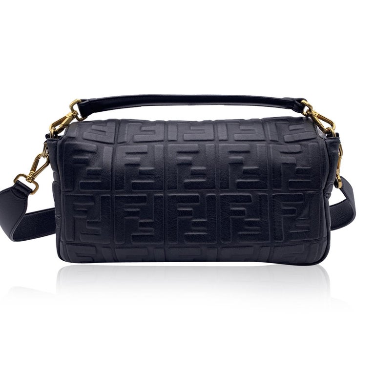 Fendi Black Embossed FF Logo Leather Baguette XL Shoulder Bag For Sale ...