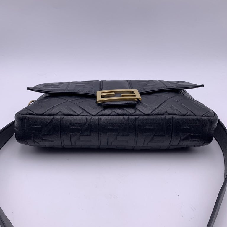 Fendi Black Embossed FF Logo Leather Baguette XL Shoulder Bag For Sale ...