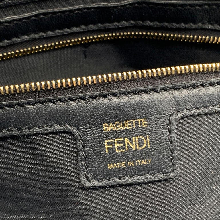 Fendi Black Embossed FF Logo Leather Baguette XL Shoulder Bag For Sale ...