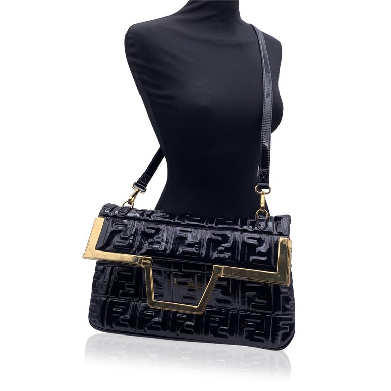 Fendi Black Embossed FF Logos Patent Leather Tote Bag Handbag For Sale ...