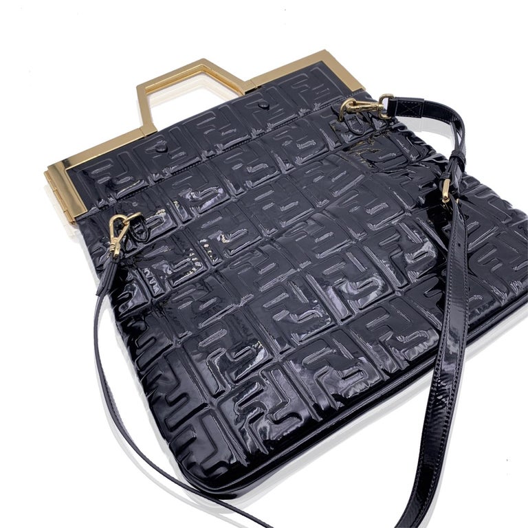 Fendi Black Embossed FF Logos Patent Leather Tote Bag Handbag For Sale ...