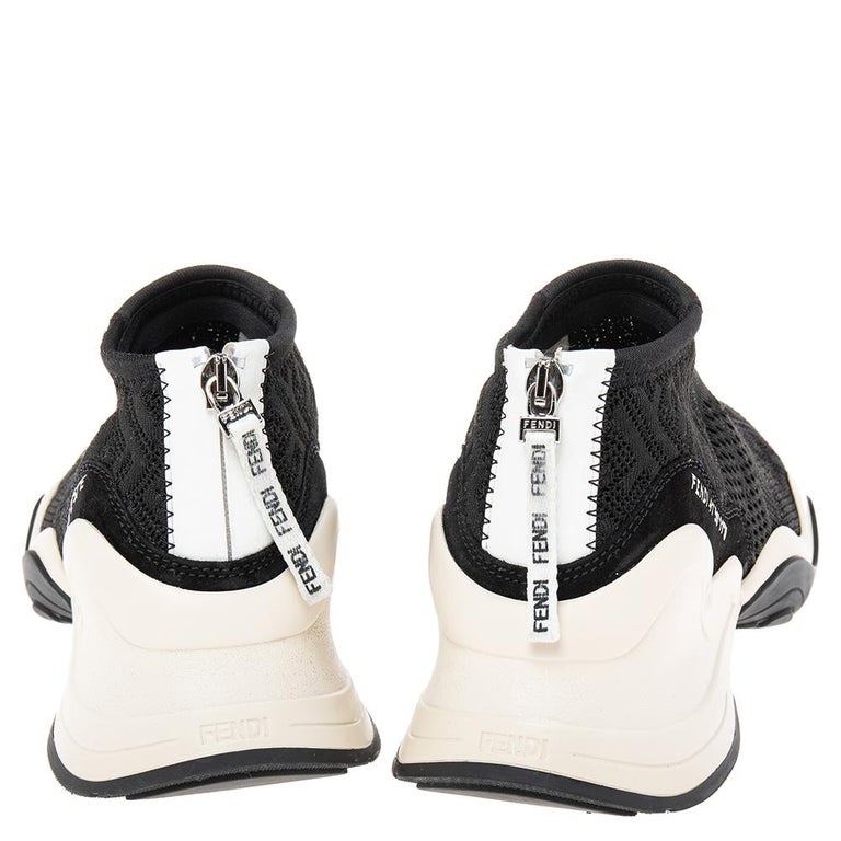 Fendi Black FF Logo Knit Fabric High Top Sneakers Size 38 at 1stDibs