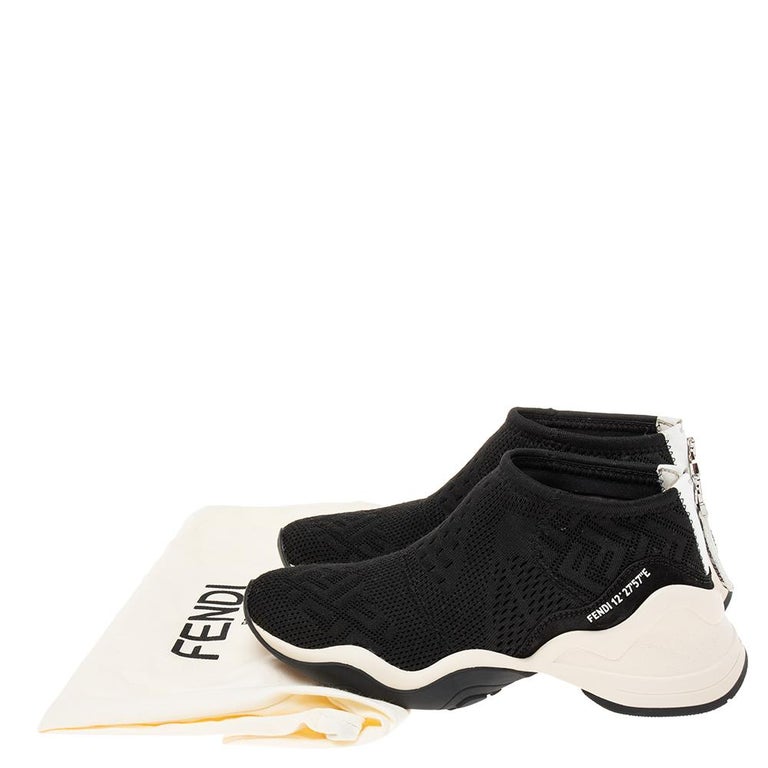 Fendi Black FF Logo Knit Fabric High Top Sneakers Size 38 at 1stDibs