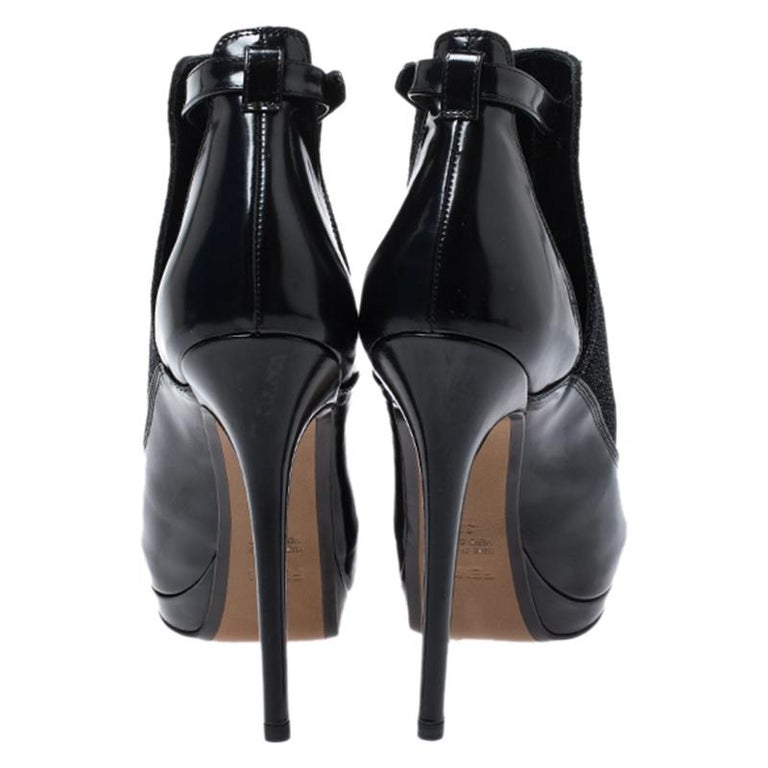 Fendi Black Glitter Suede and Leather Peep Toe Platform Booties Size 38 ...