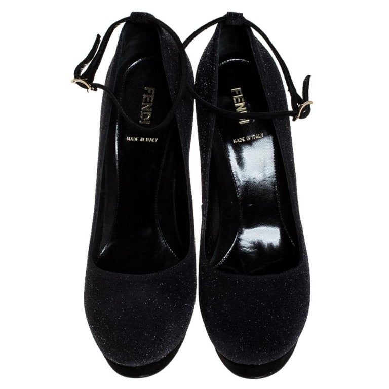 Fendi Black Glitter Suede Platform Ankle Strap Pumps Size 38 at 1stDibs ...