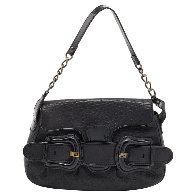 Fendi Black Leather And Patent Leather B Bis Shoulder Bag at 1stDibs