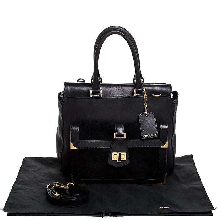 Fendi Black Leather and Suede Front Pocket Shoulder Bag For Sale at ...