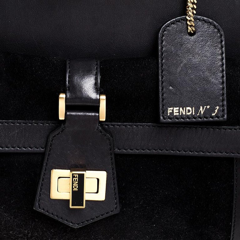 Fendi Black Leather and Suede Front Pocket Shoulder Bag For Sale at ...