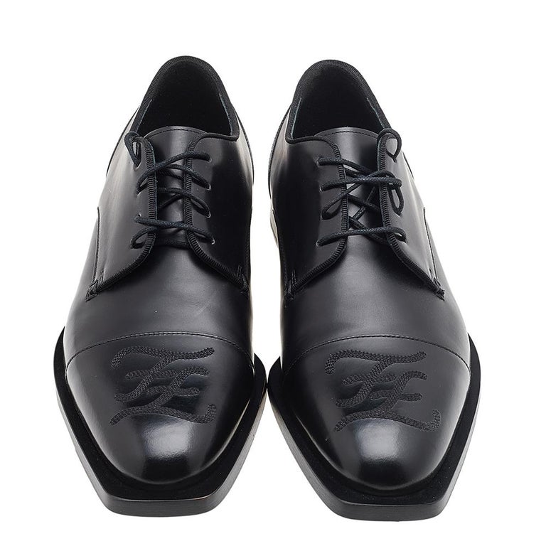 Fendi Black Leather FF Karligraphy Cap Toe Lace Up Derby Size 43 For ...