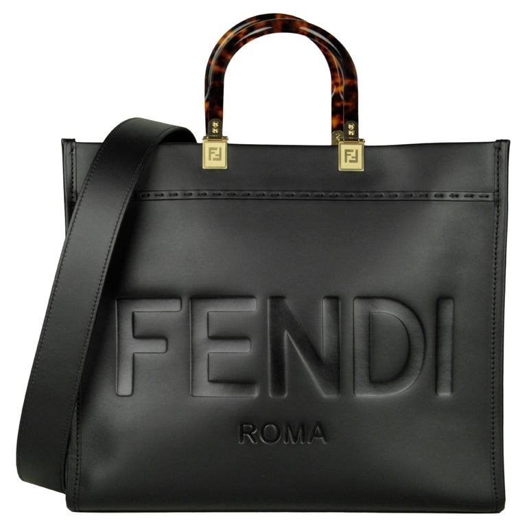 Fendi Black Leather Medium Fendi Sunshine Shopper Tote Bag For Sale at ...