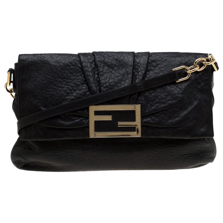 Fendi Black Leather Mia Crossbody Bag For Sale at 1stDibs