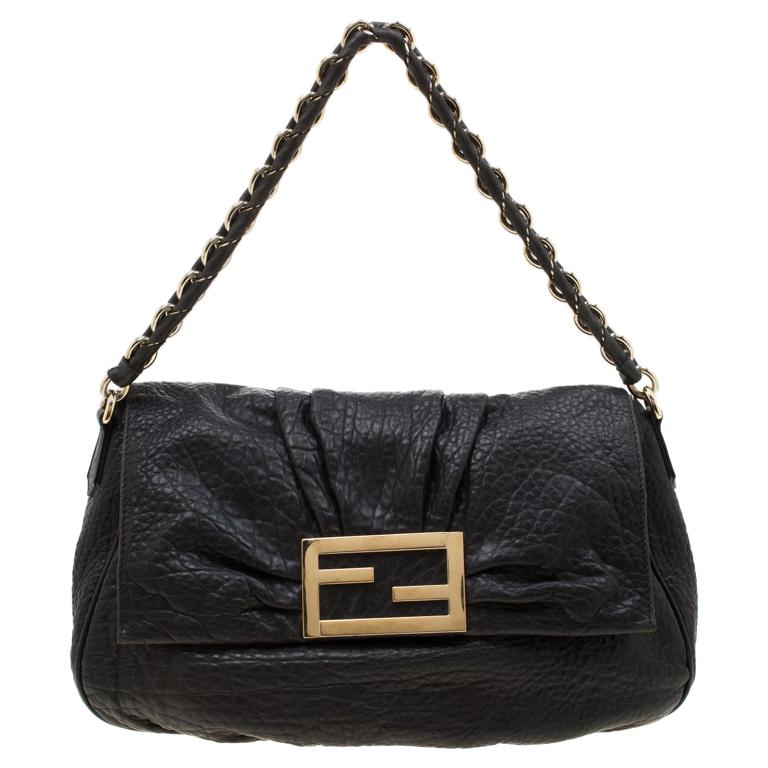 Fendi Black Leather Mia Flap Shoulder Bag For Sale at 1stDibs