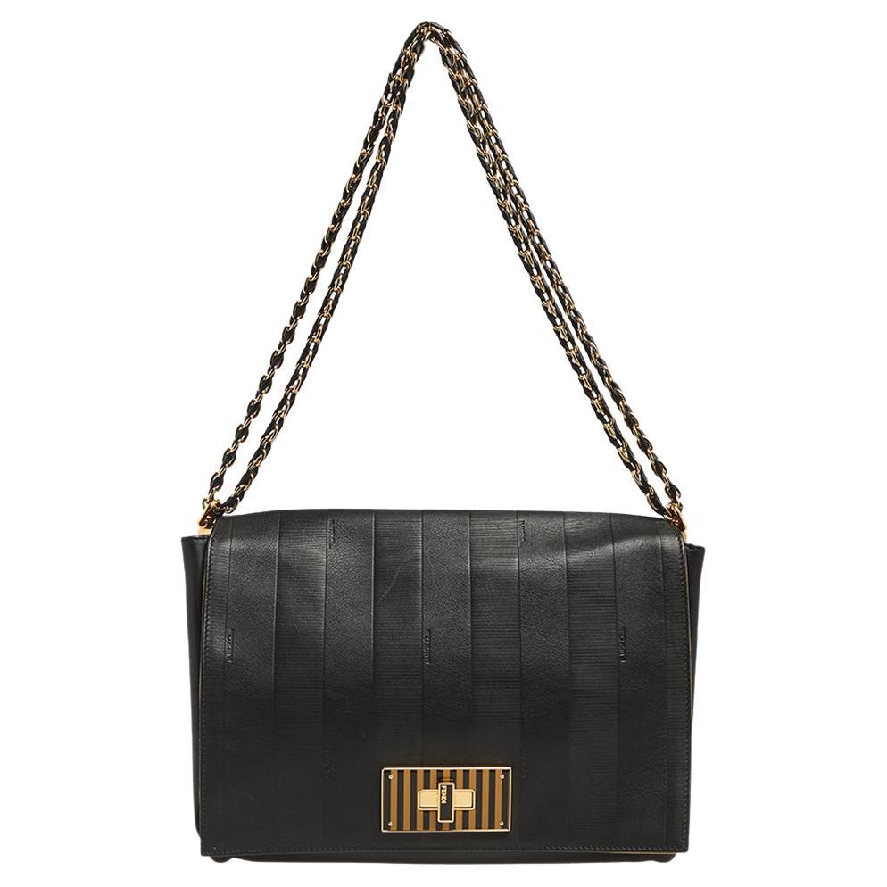 Fendi Black Leather Maxi Baguette Flap Shoulder Bag at 1stDibs