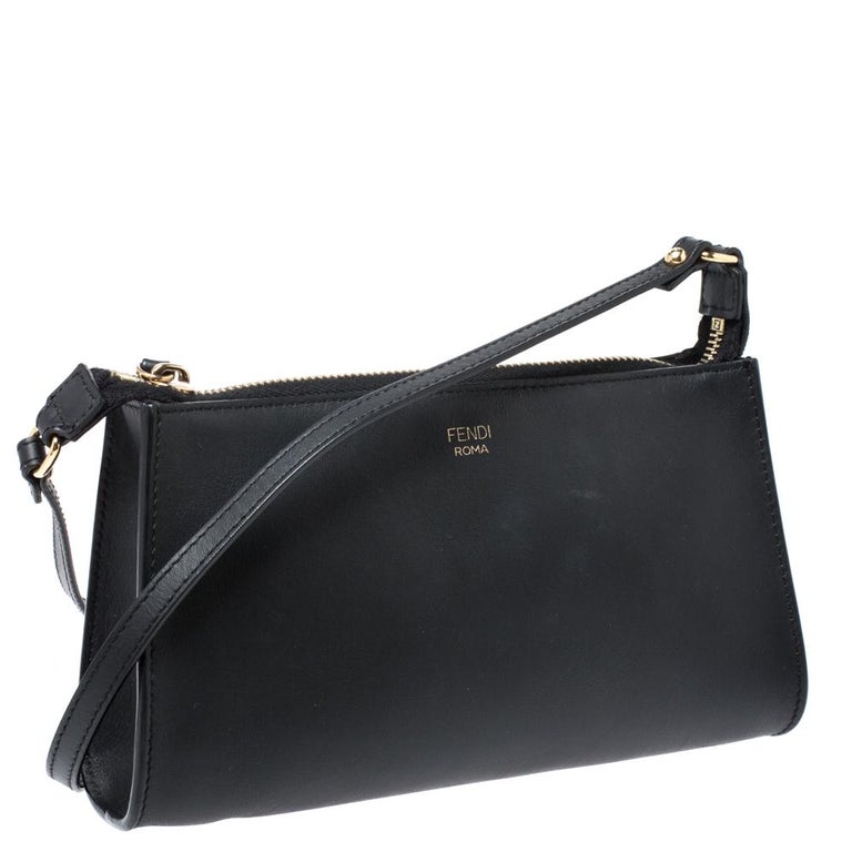 Fendi Black Leather Pochette Crossbody Bag For Sale at 1stDibs