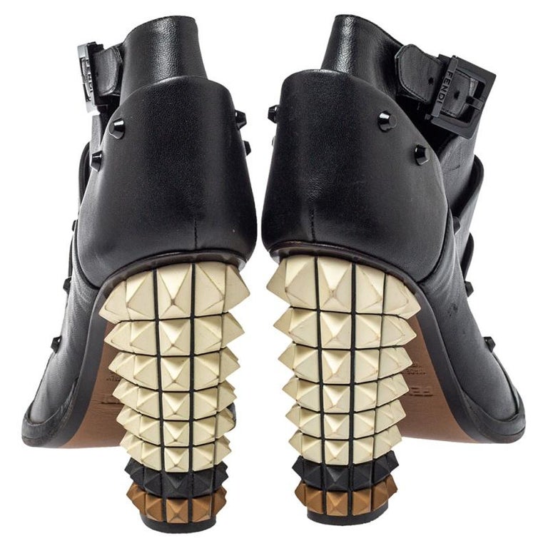 Fendi Black Leather Polifonia Booties Size 36 at 1stDibs