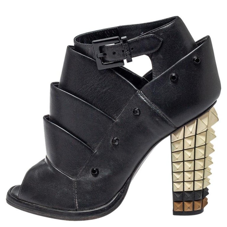 Fendi Black Leather Polifonia Booties Size 36 at 1stDibs
