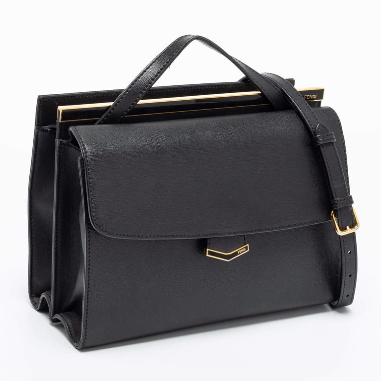 Fendi Black Leather Small Demi Jour Top Handle Bag For Sale at 1stDibs