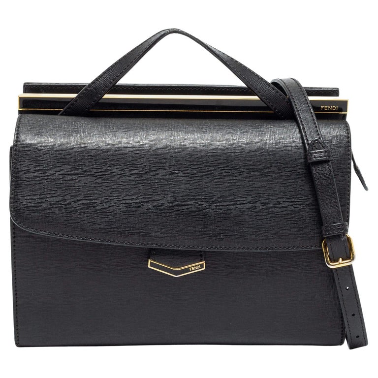 Fendi Black Leather Small Demi Jour Top Handle Bag For Sale at 1stDibs