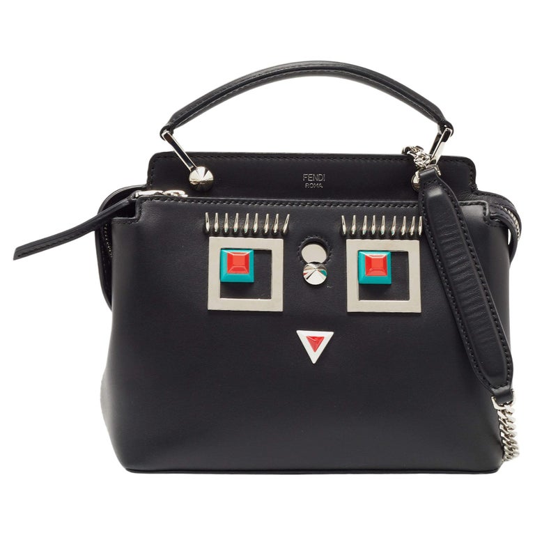 Fendi Black Leather Small Dotcom Shoulder Bag For Sale at 1stDibs