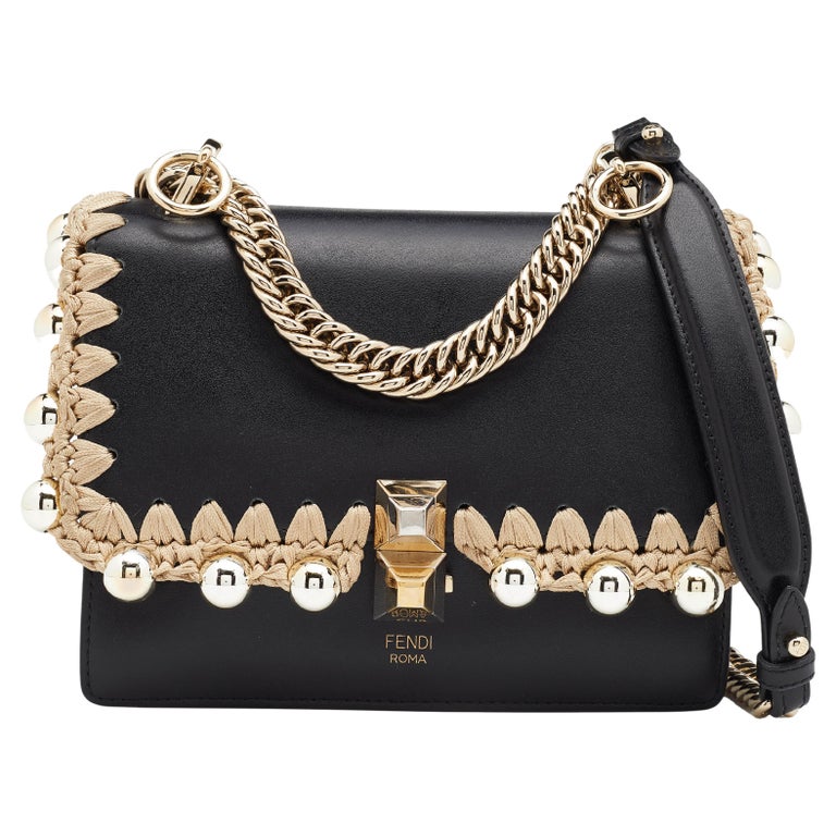 Fendi Black Leather Small Whipstitch Kan I Shoulder Bag For Sale at 1stDibs