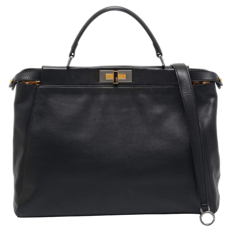 Fendi Black Leather w/ Calf Hair Lining Large Peekaboo Top Handle Bag ...