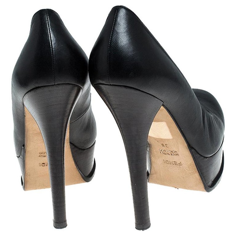 Fendi Black Leather Zucca Round-Toe Platform Pumps Size 38 at 1stDibs