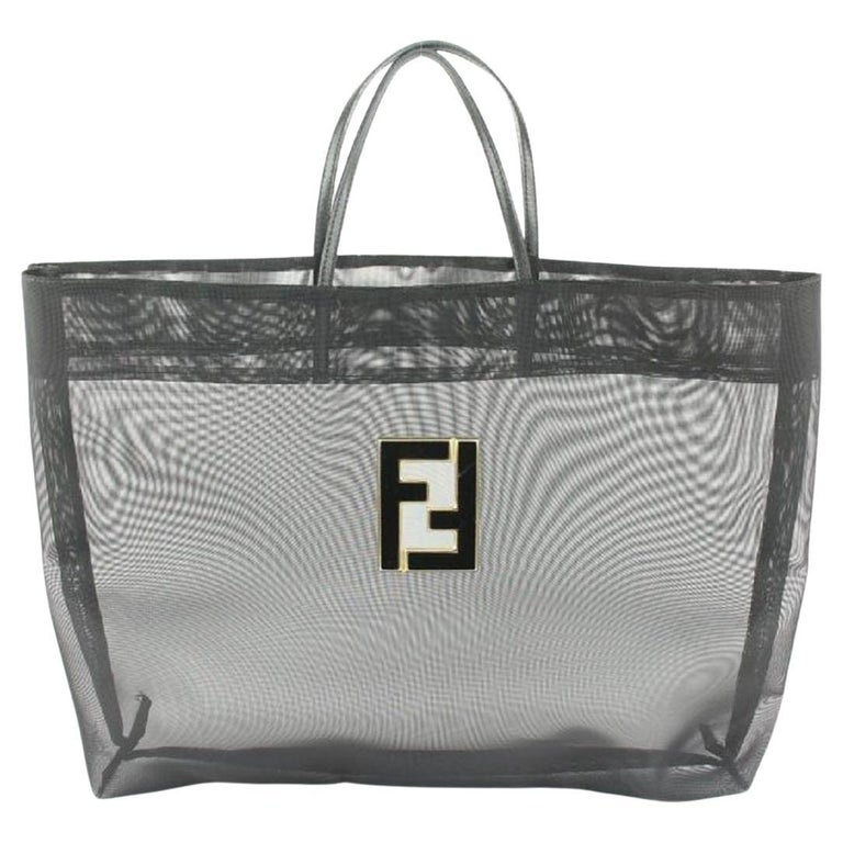 Fendi Black Mesh FF Logo Shopper Tote Bag 107f39 at 1stDibs