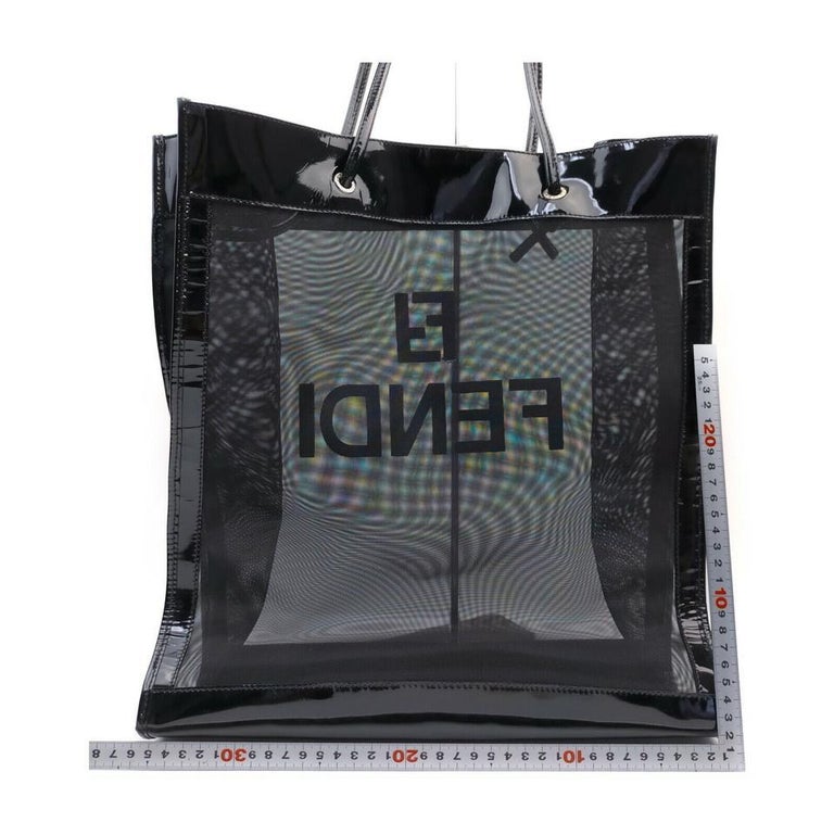 Fendi Black Mesh FF Logo Shopper Tote Bag 863431 at 1stDibs