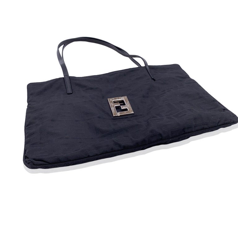 Fendi Black Monogram Canvas Cut Out FF Logo Tote Bag For Sale at 1stDibs