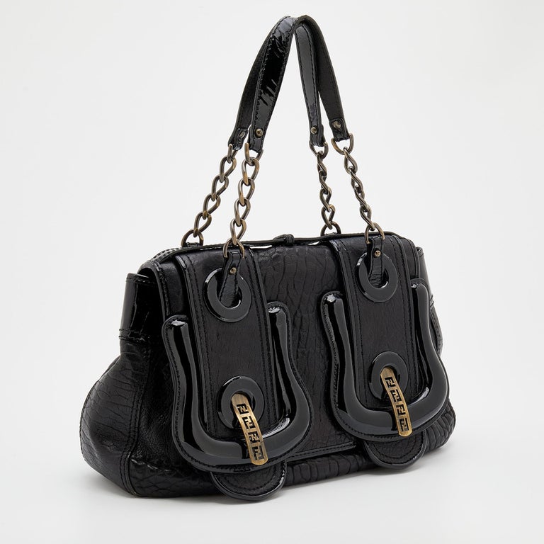 Fendi Black Patent And Leather B Shoulder Bag For Sale at 1stDibs