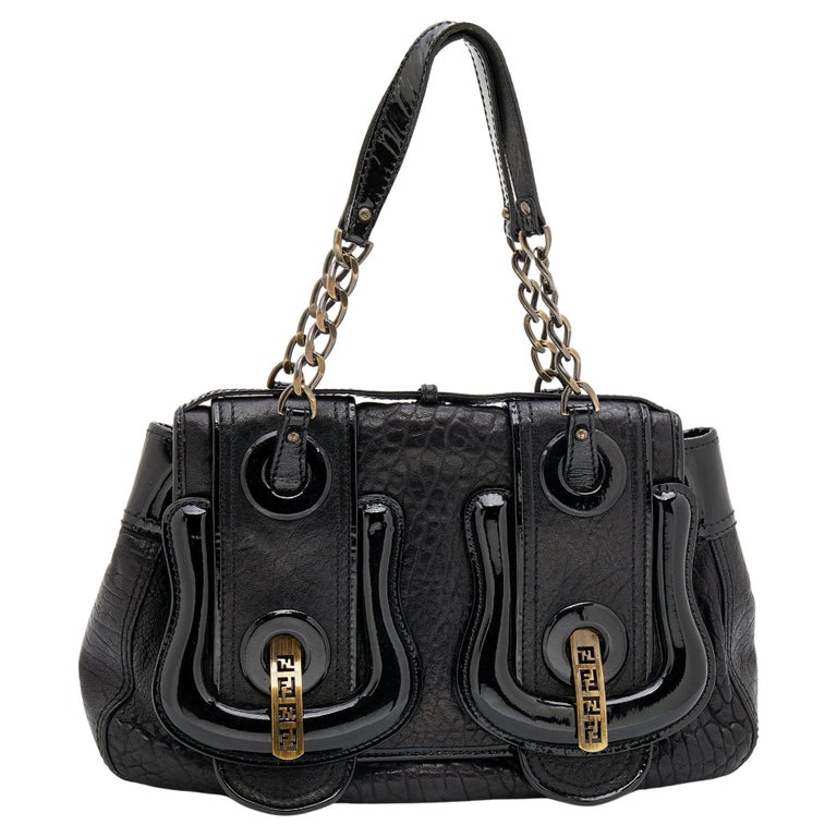 Fendi Black Patent And Leather B Shoulder Bag For Sale at 1stDibs