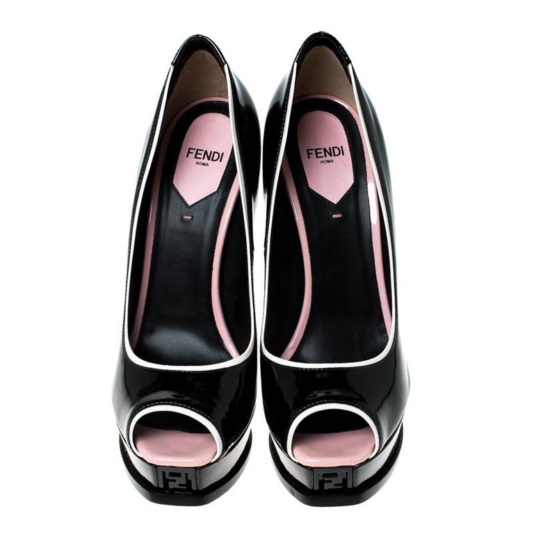 Fendi Black Patent Leather Peep-toe Platform Pumps Size 38 For Sale at ...