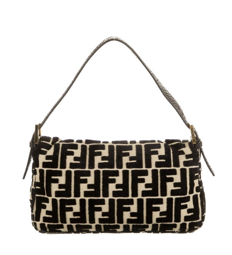 Fendi Black Python Tan Velvet Logo Zucca Gold Baguette Evening Shoulder ...