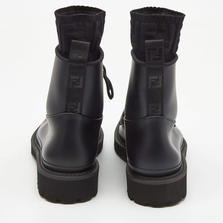 Fendi Black Rubber and Zucca Knit Fabric Ankle Boots Size 38 For Sale ...