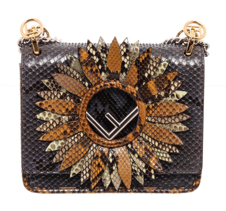 Fendi Black Snakeskin Floral Kan I Accented Micro Bag For Sale at ...