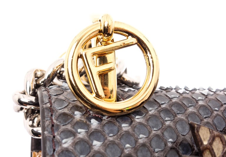 Fendi Black Snakeskin Floral Kan I Accented Micro Bag For Sale at ...